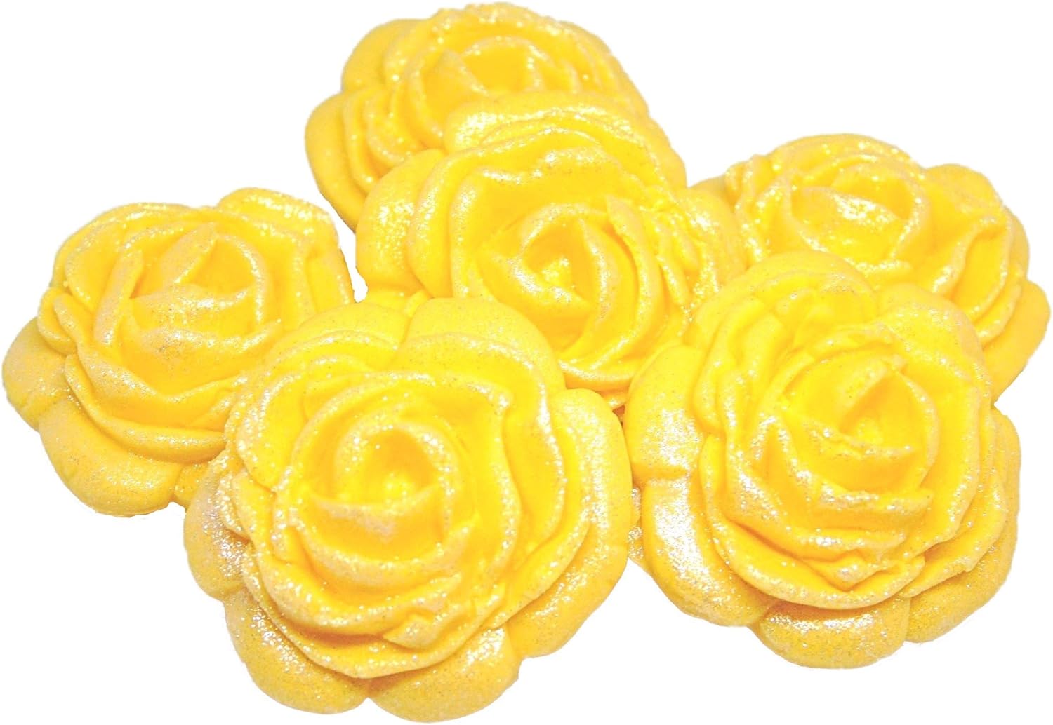 6 Large Edible Glittered Roses Flower Cake Topper Decorations (Yellow ...
