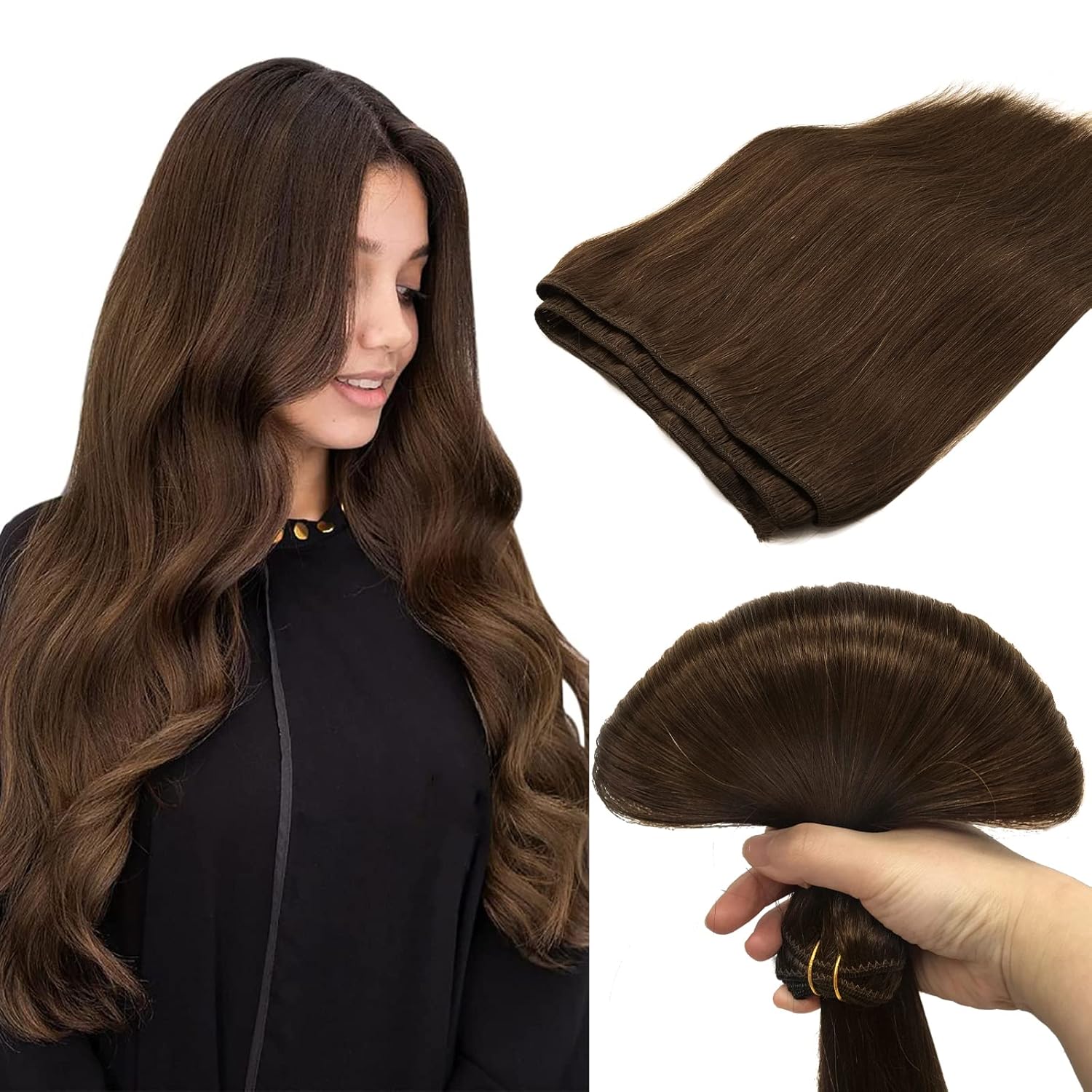 Amazon.com : DOORES Weft Hair Extensions, 20 Inch 100g Chocolate Brown ...