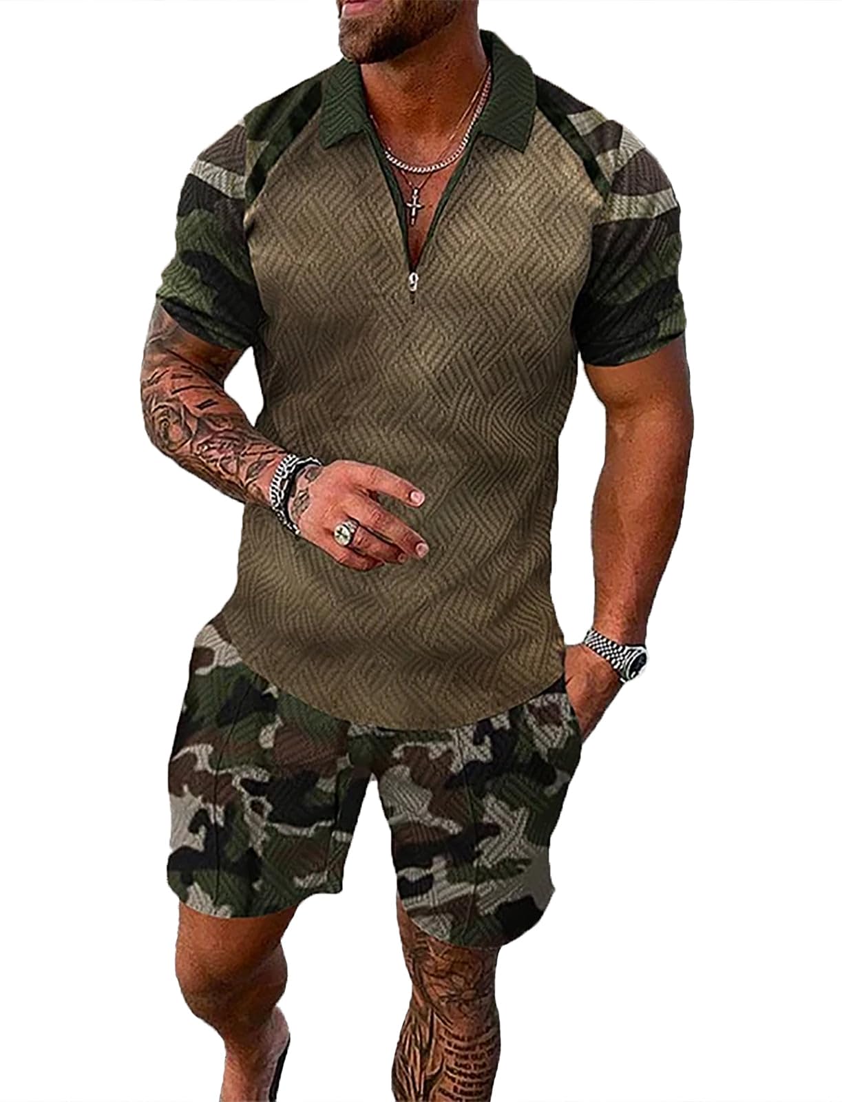 Amazon.com: BIRW Mens Short Sets 2 Piece Outfits Polo Shirt Fashion ...