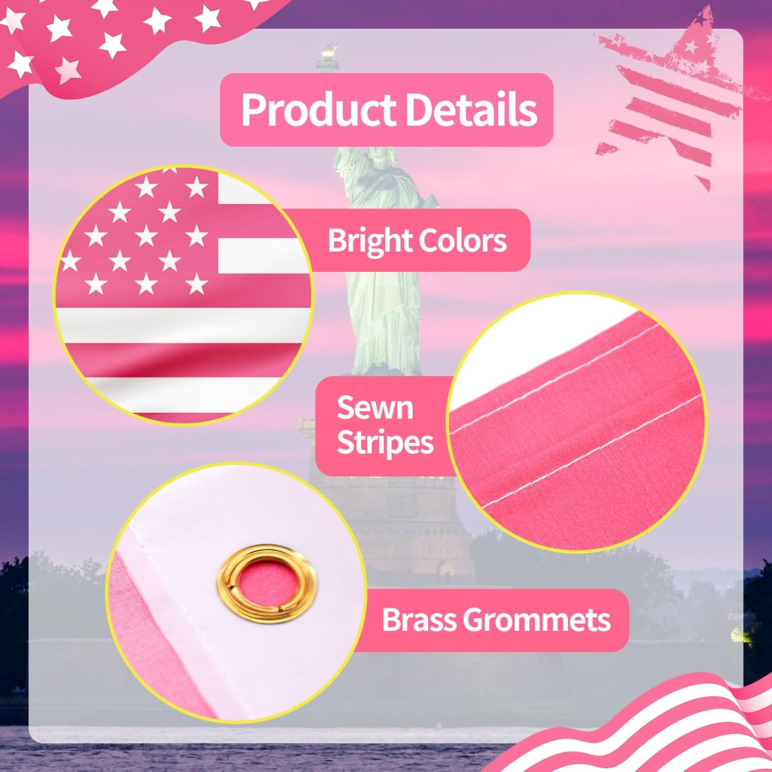 Bandera estadounidense rosa de 3 x 5 pies, bandera estándar de Estados ...