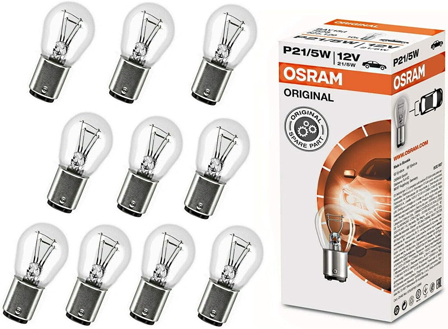 10x Osram P21/5W 12V BAY15d 7528 Standard Weiß Parklicht Rückfahrlicht ...