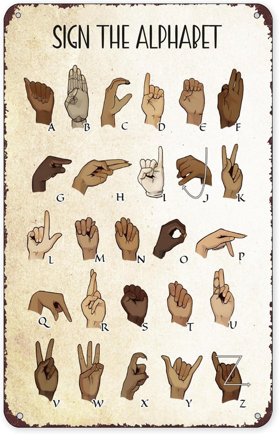 Amazon.com : Vintage Metal Tin Sign ASL American Sign Language Alphabet ...