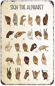 Vintage Metal Tin Sign ASL American Sign Language Alphabet Educational ...