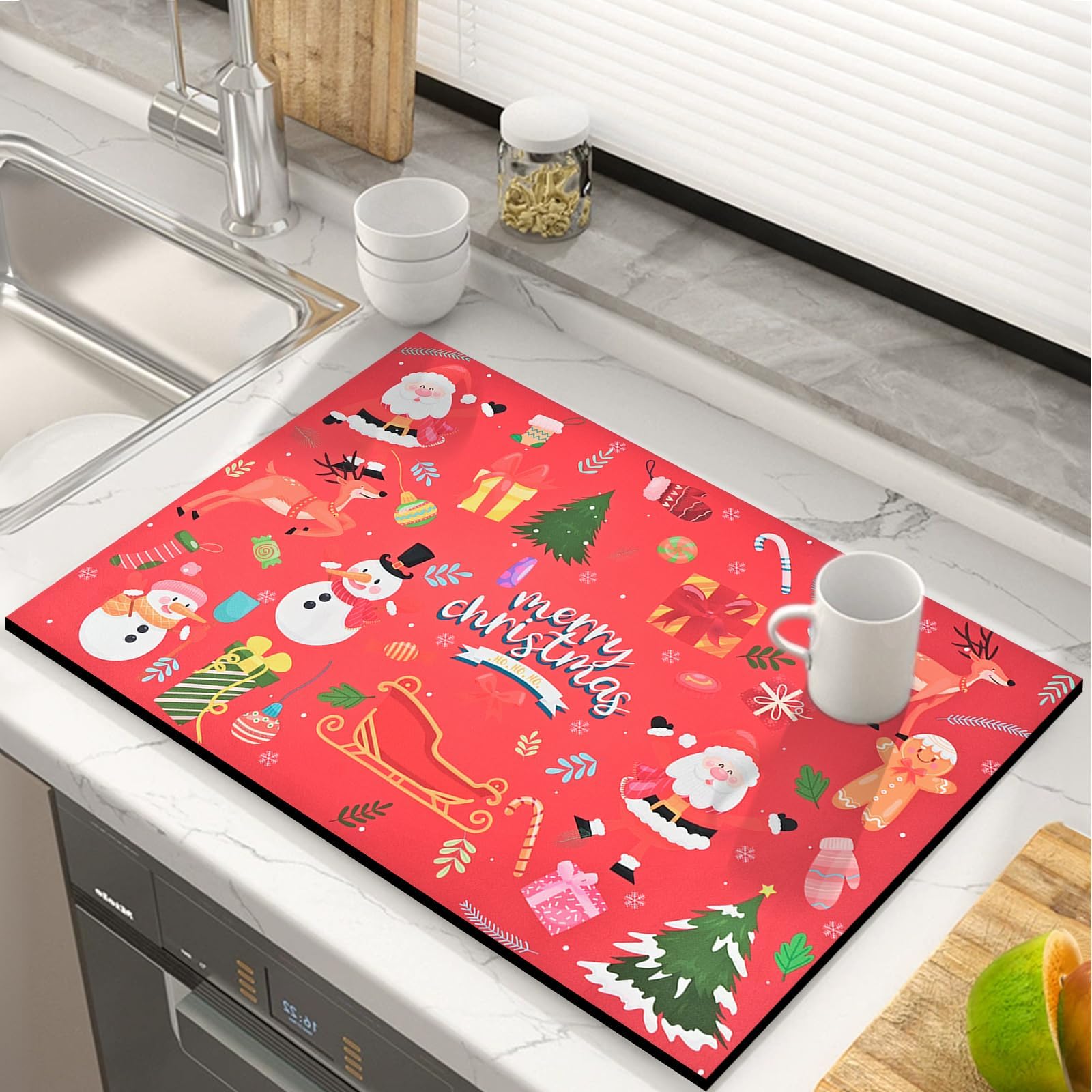 Amazon.com: Merry Christmas Dish Drying Mat for Kitchen Counter 18x24 ...