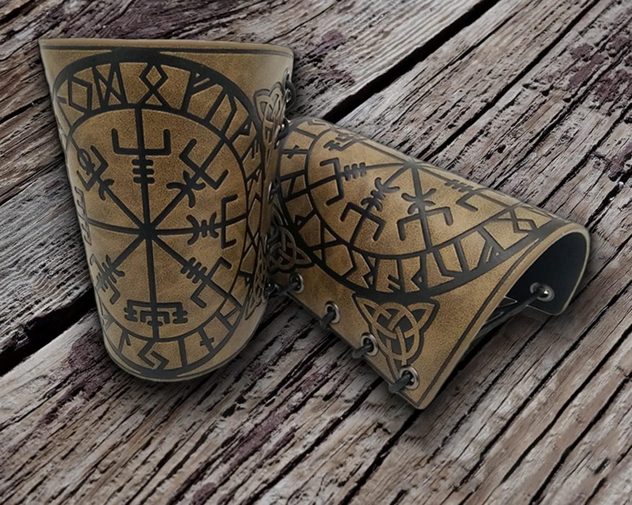 Leather Arm Bands,Viking Vegvisir Embossed Arm Bracers Adjustable ...