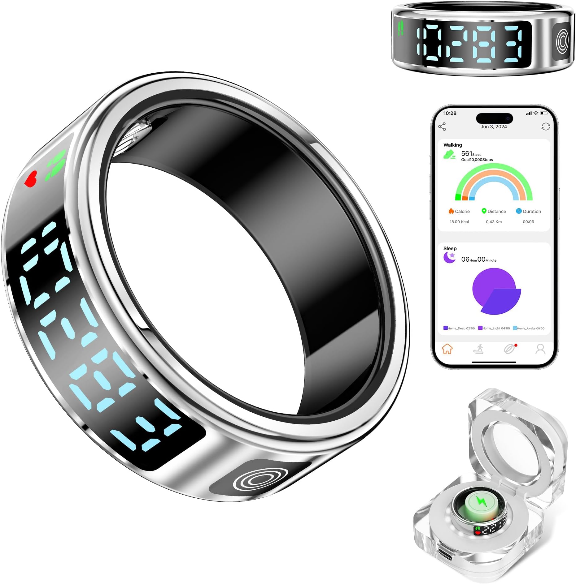 Amazon.com: SSPATIOS Smart Ring Health with LED Display Screen ...