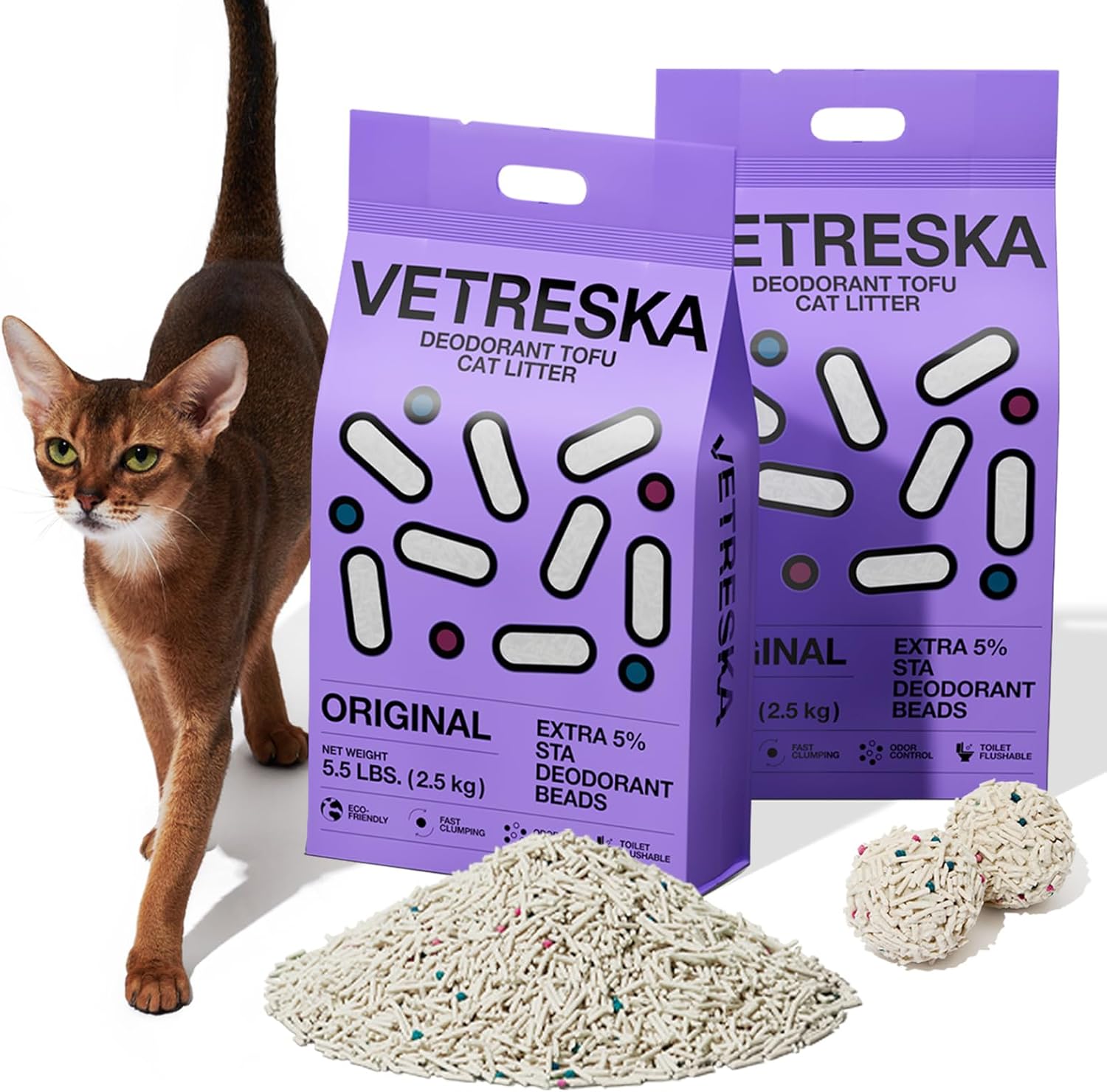 Amazon.com : VETRESKA Tofu Cat Litter,Kitty Litter Flushable Strong Clumping Cat Litter Pellets ...