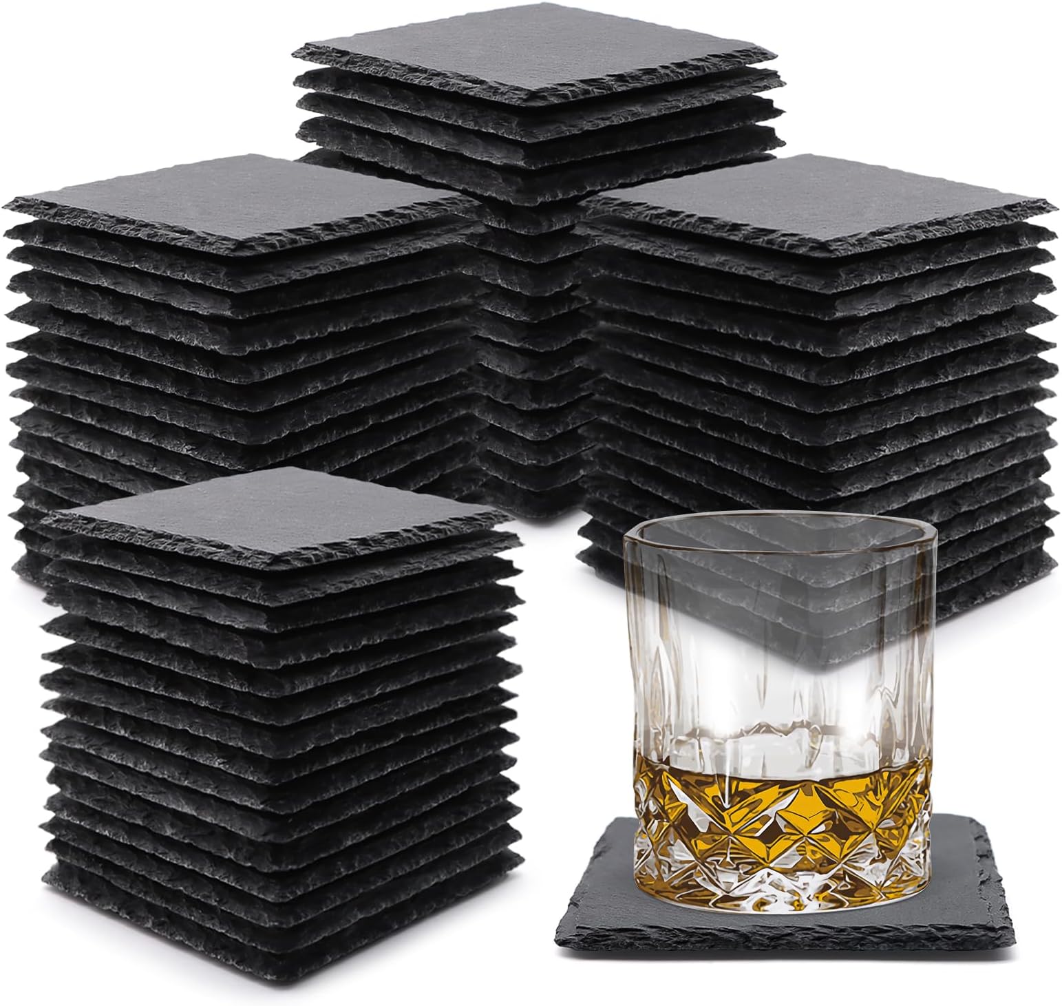 Amazon.com: 80 Pieces Round Slate Coasters Bulk, 4 x 4 Inch Stone Black ...