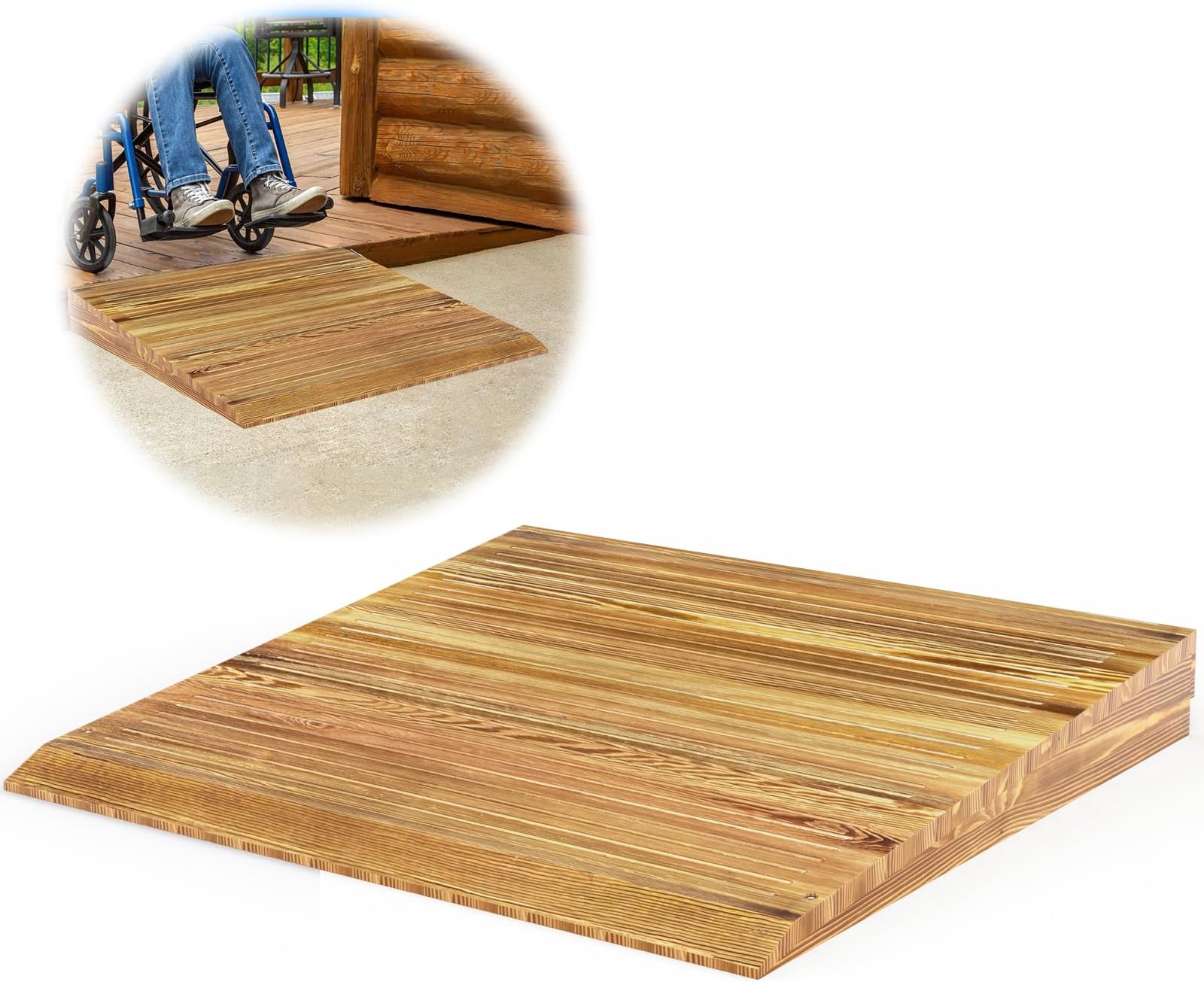 Amazon.com: BERWDUXA Wood Threshold Ramp Curb Ramp for Wheelchair 4" 7 ...
