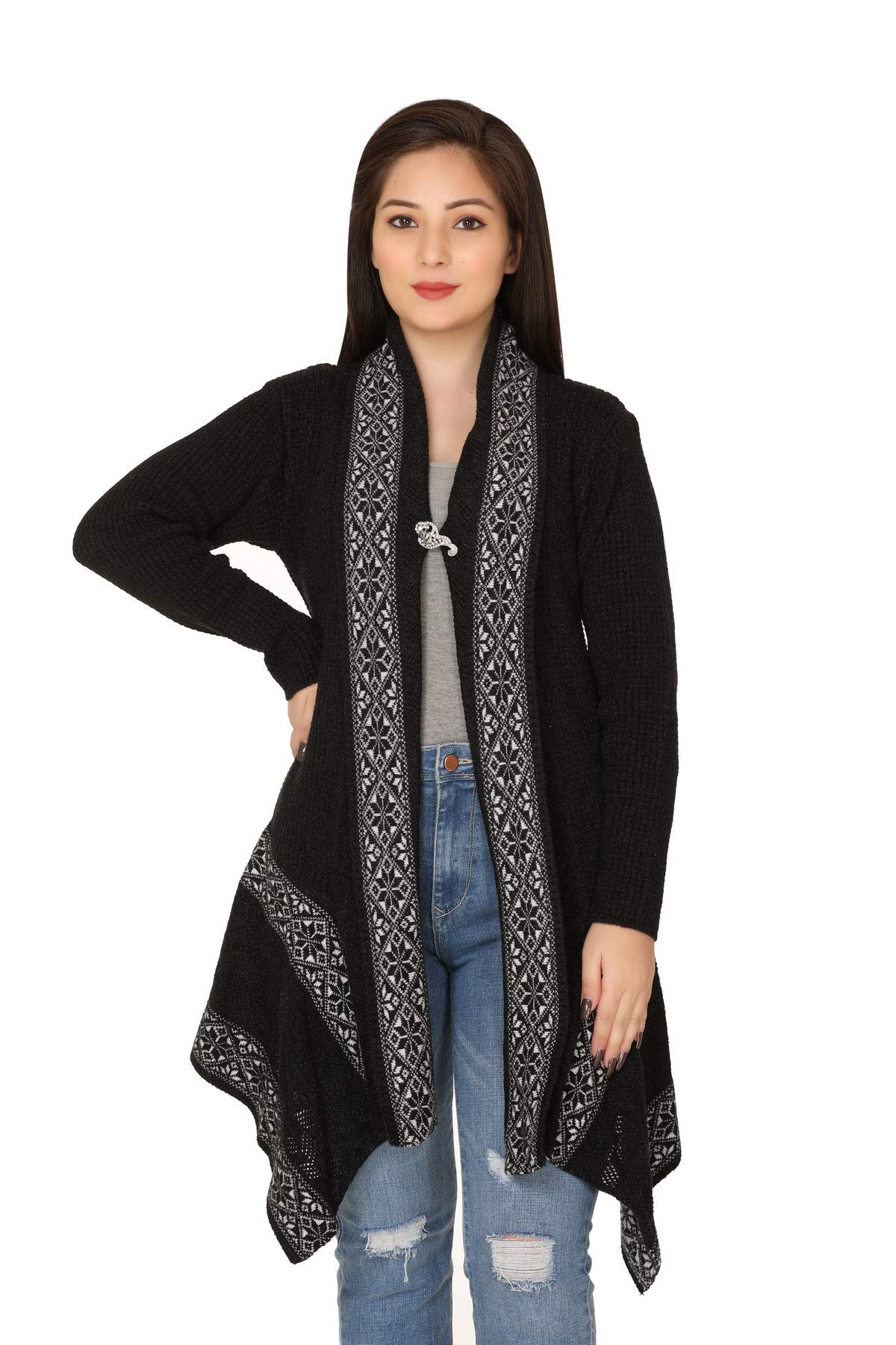 Buy PIPASA Women's Wool Banded Collar Shrug (WOOLEN LONG SHRUG_Black ...