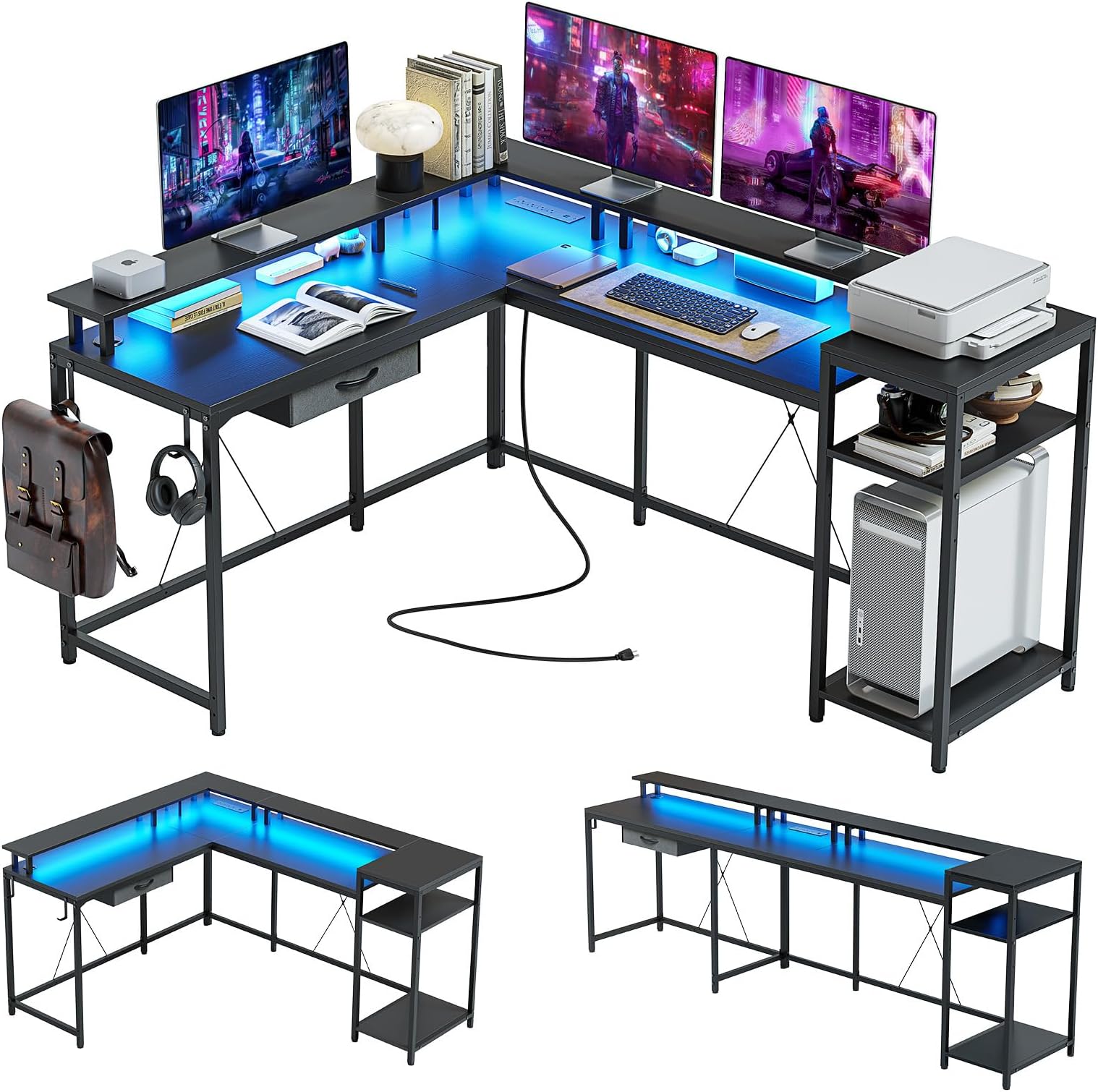 Amazon.com: ODK L Shaped Gaming Desk with File Drawers, Reversible ...