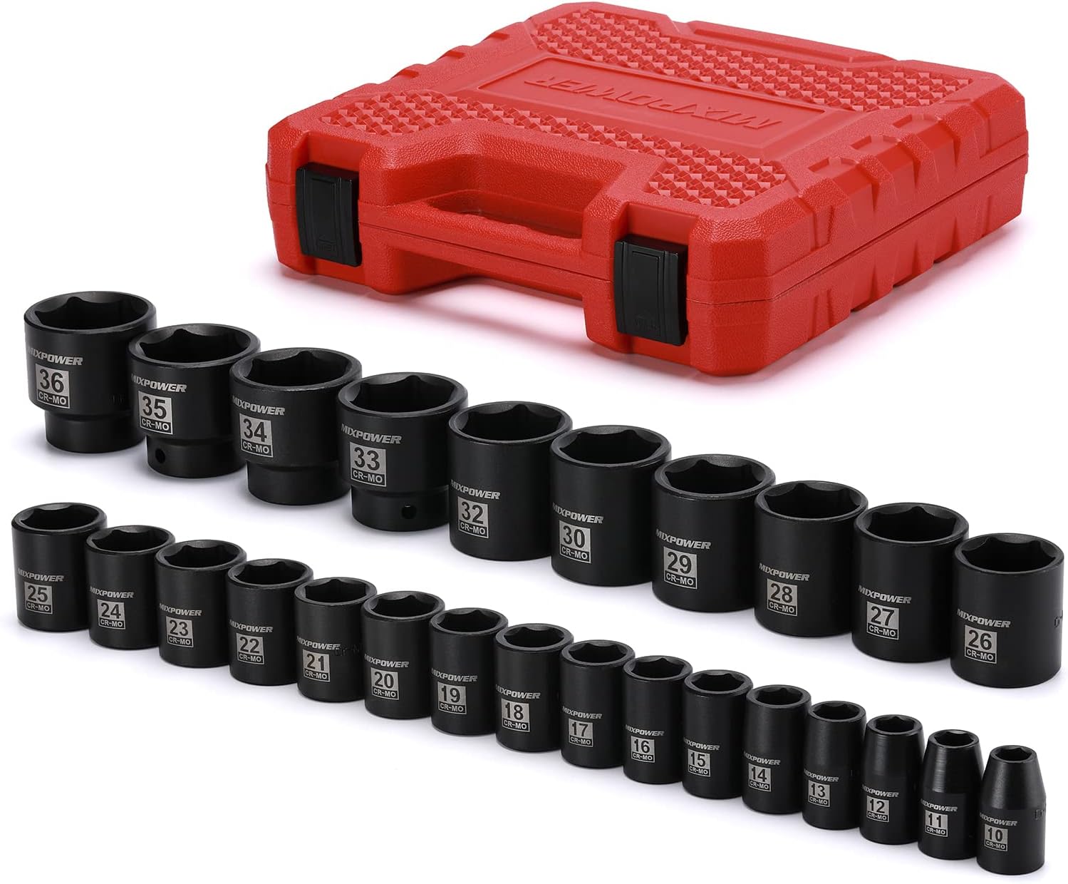 MIXPOWER 26 Piece 1/2 Inch Drive Impact Socket Set,Metric,Shallow,10mm ...