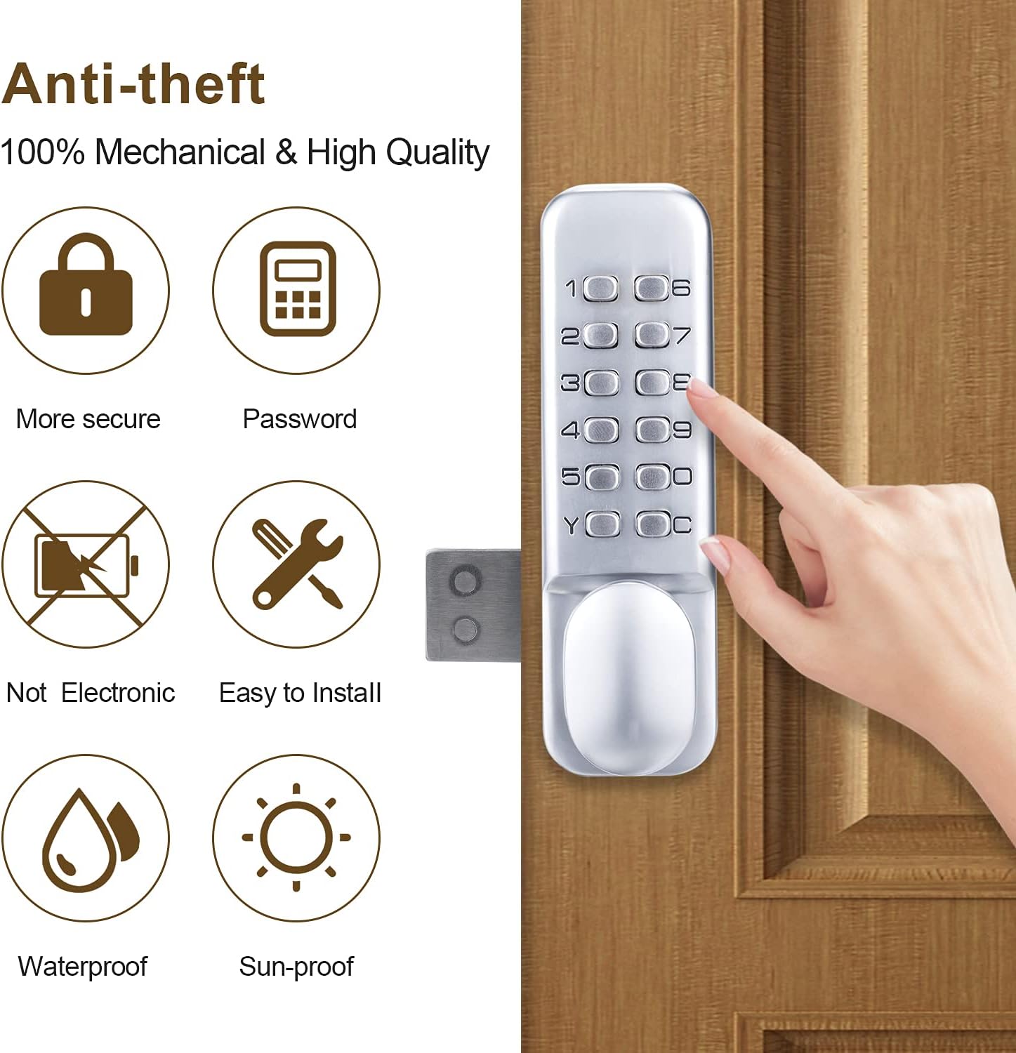 Stainless Steel 100% Mechanical Door Locks with Keypad Door Knob ...