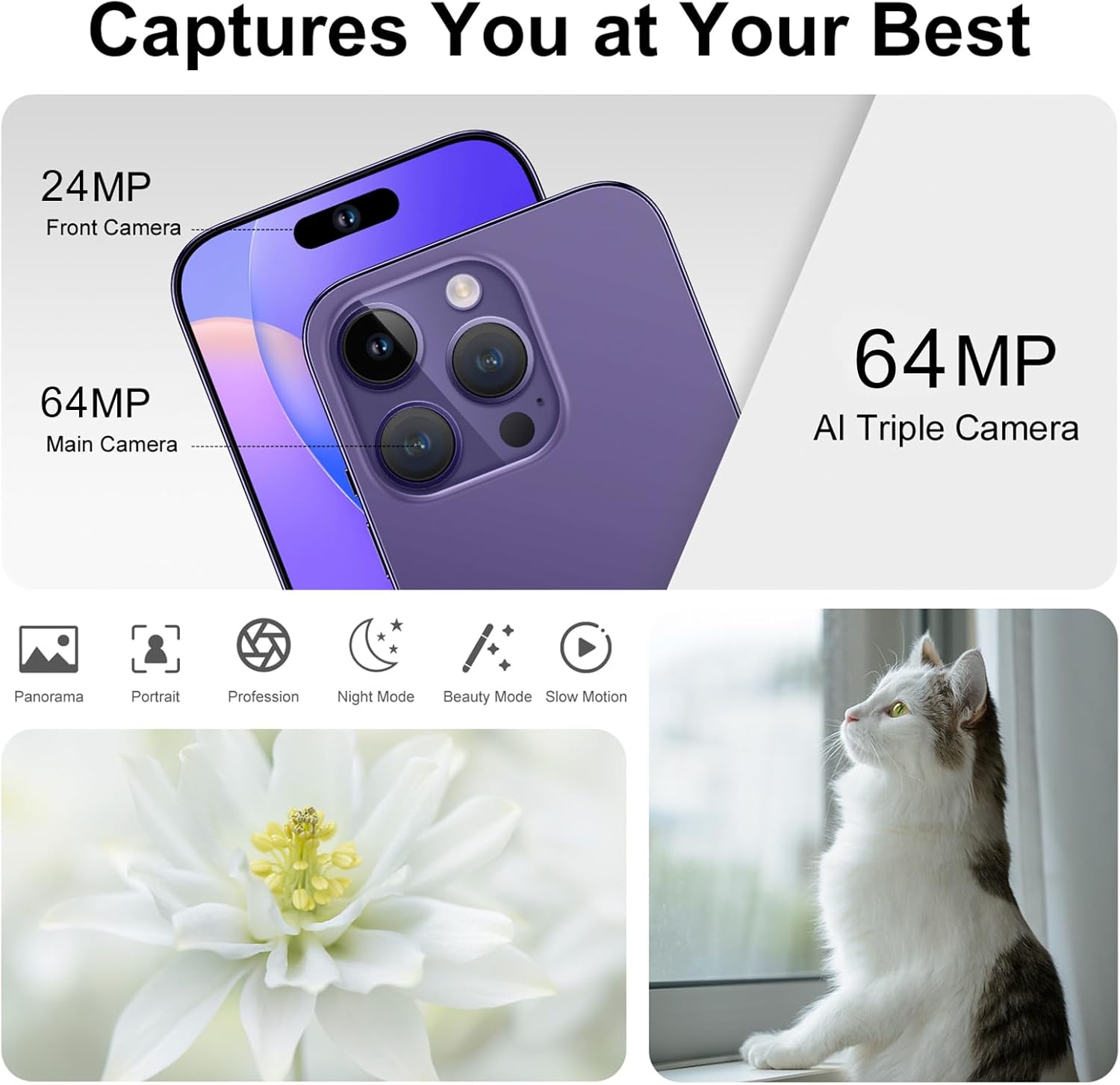 ExAchat A14 Pro Max Unlocked Cell Phone,6.82" FHD+ Display 120HzD 6GB ...