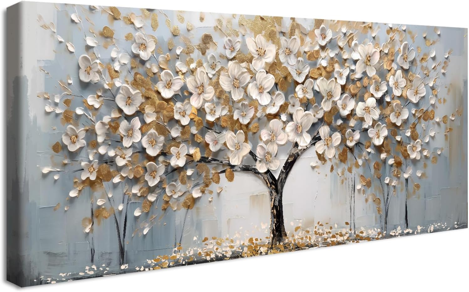 Wooden Framed Canvas Wall Art White Flowers Tree Painting on Canvas ...