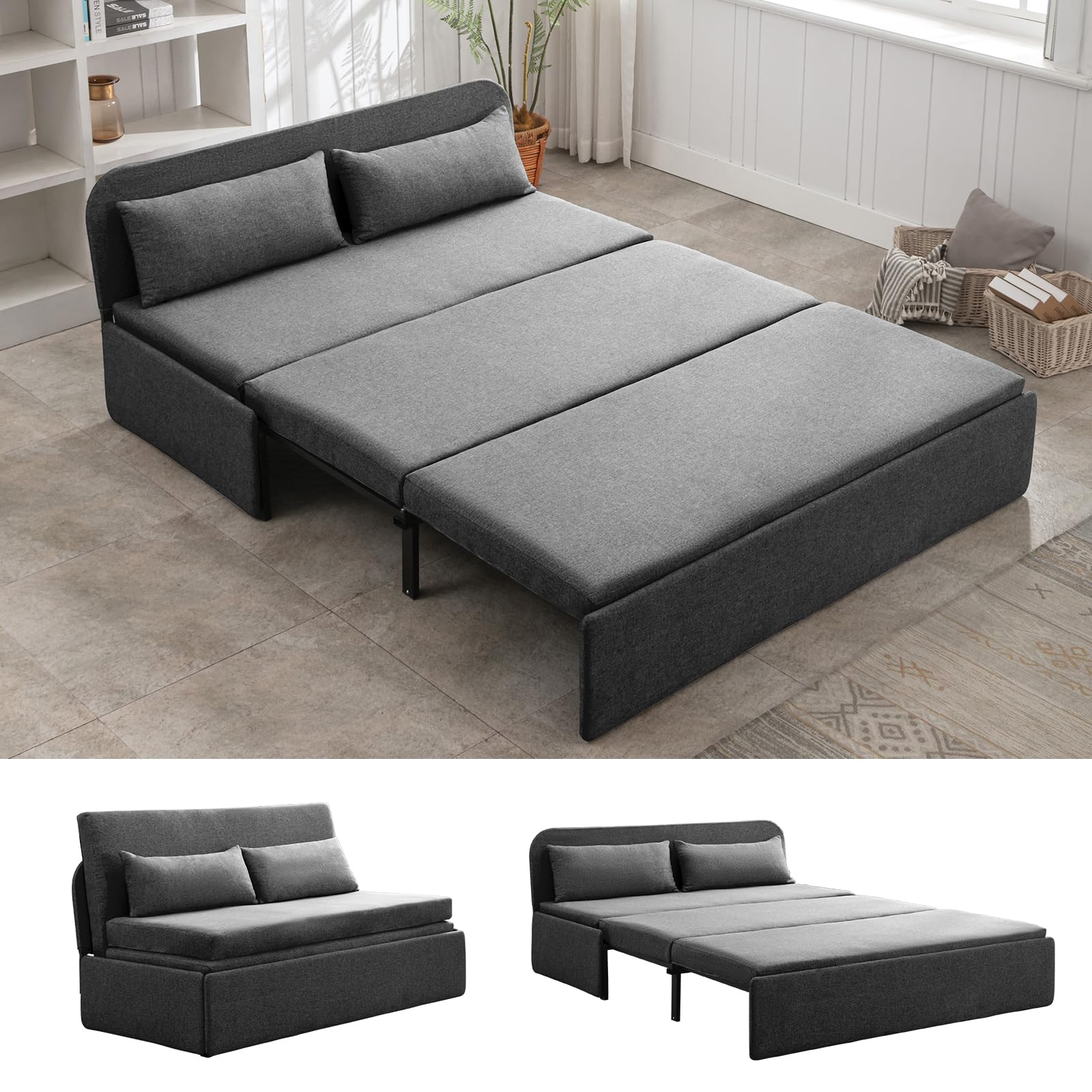 Amazon.com: PUREMIND Queen Pull Out Sofa Bed with Foldable Mattress ...