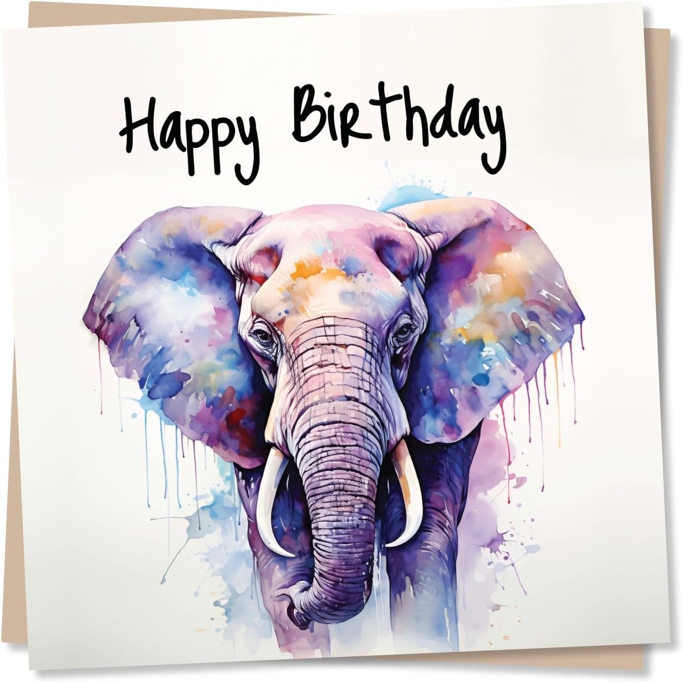 Stunning Elephant Happy Birthday Card - Vibrant Watercolour Elephant ...