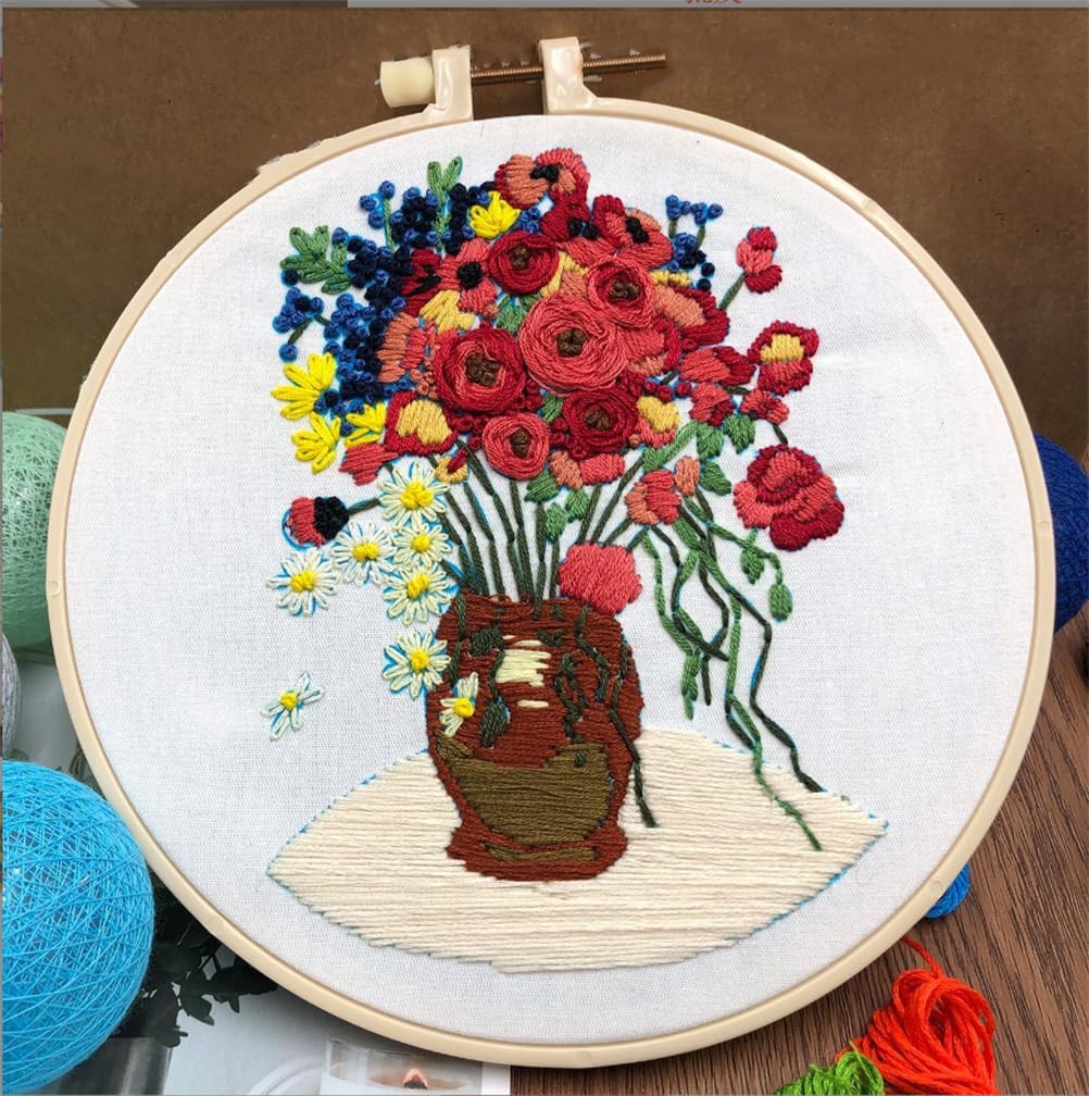 Amazon.com: Meecaa Poppy Flower Embroidery Kit Starter Set, Hand ...