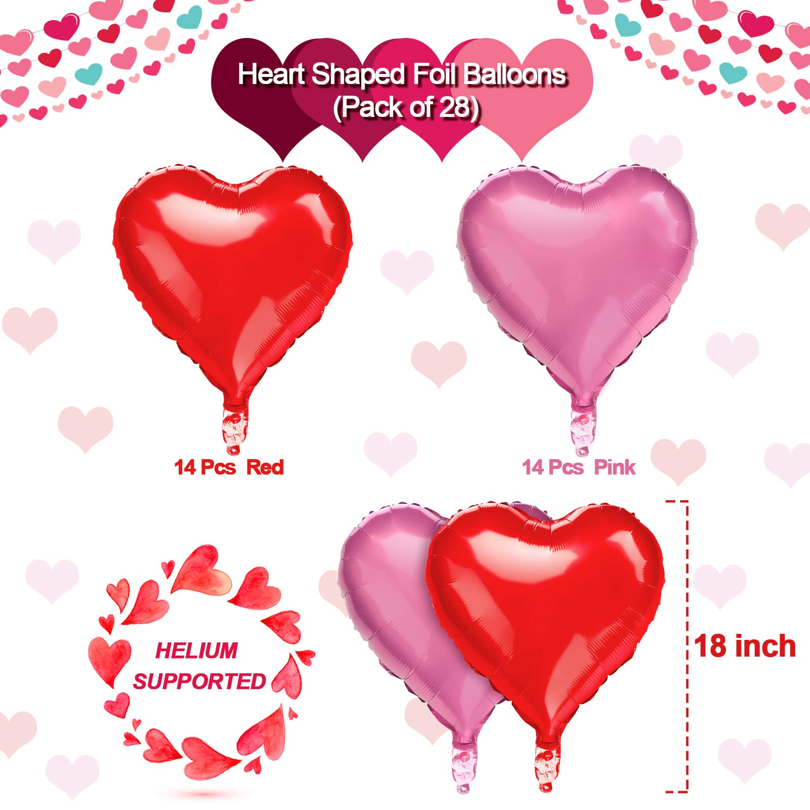 Snapklik.com : 28 Pcs 18 Inch Heart Balloons Valentines Day Balloons ...