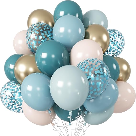 Amazon.com: Jobkoo Dusty Blue Balloons, Slate Blue White Sand Party Balloons Teal Turquoise Blue ...