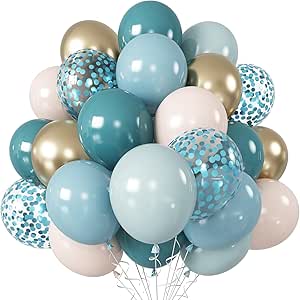 Amazon.com: Jobkoo Dusty Blue Balloons, Slate Blue White Sand Party Balloons Teal Turquoise Blue ...