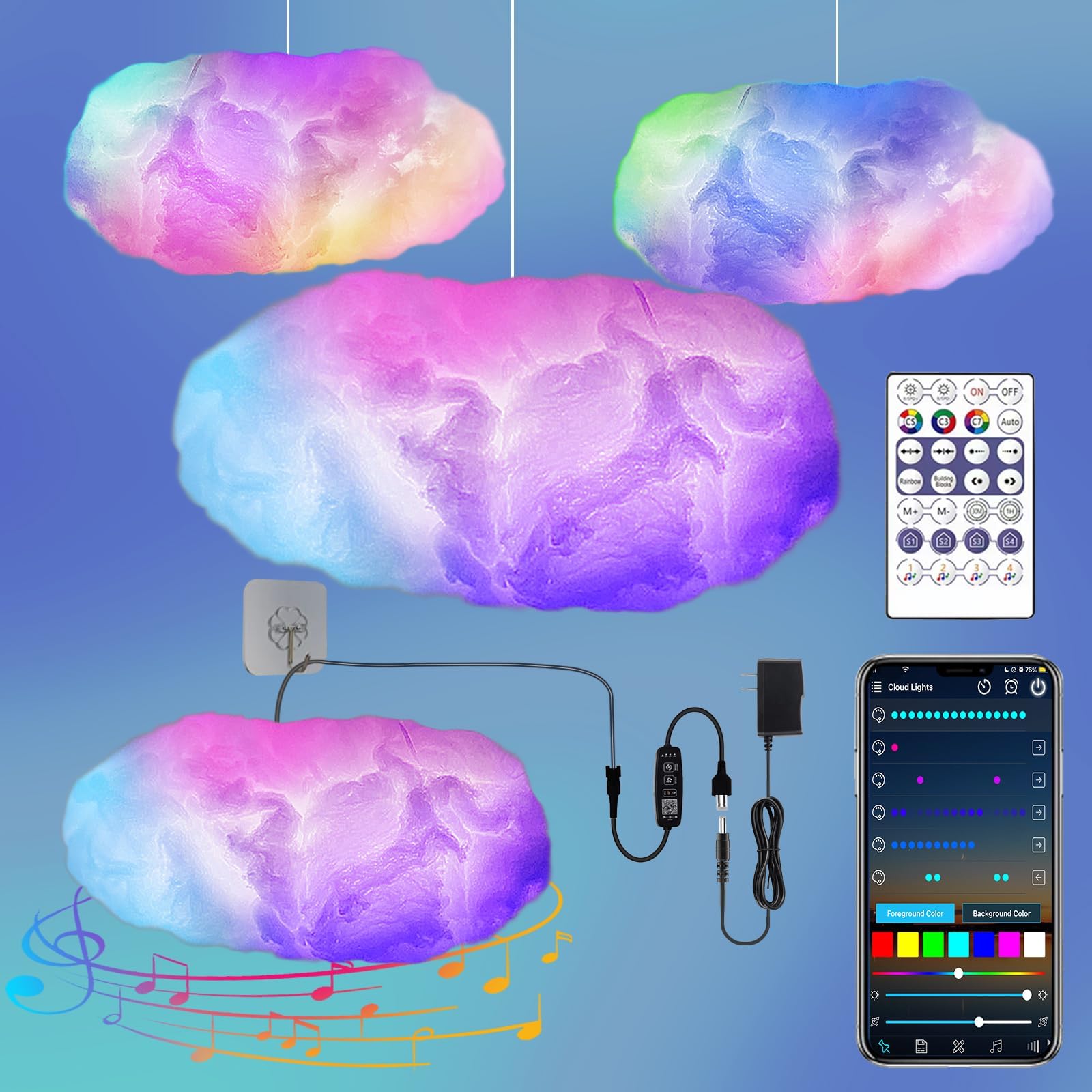 Lichaser RGB Cloud Led Lights with Power Supply and 2.4G Remote and ...