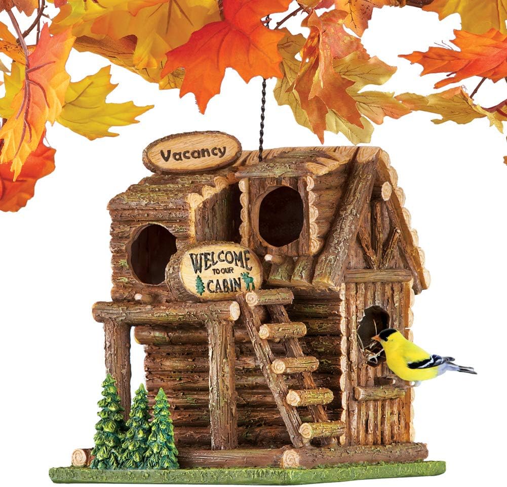 Amazon.com : Gifts & Decor Wood Log Cabin Tree Bird House/Feeder ...