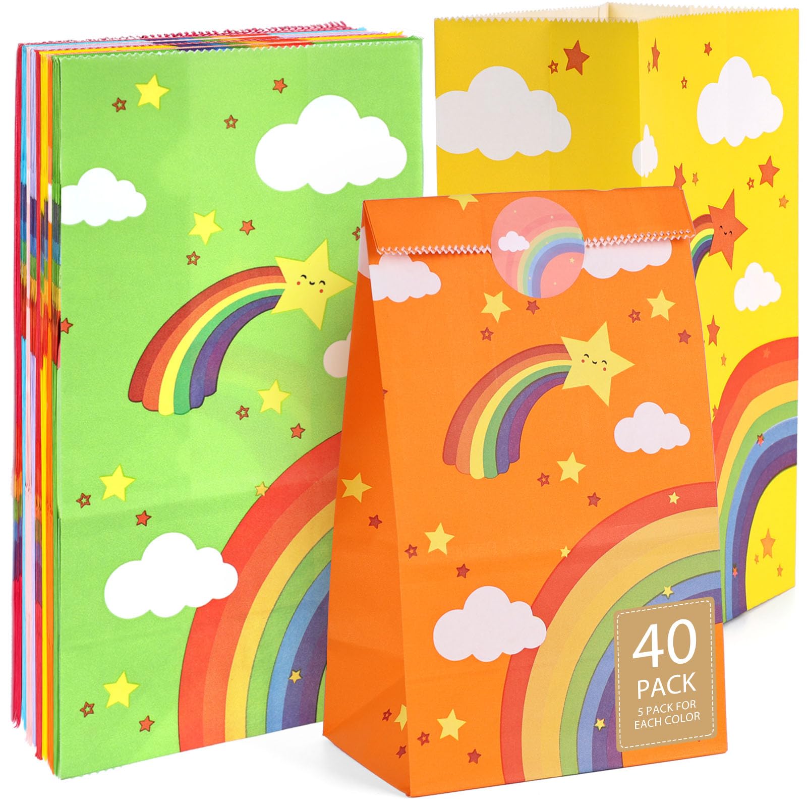 Amazon.com: JOHOUSE 40PCS Party Favor Paper Bags, Rainbow Treat Bag ...