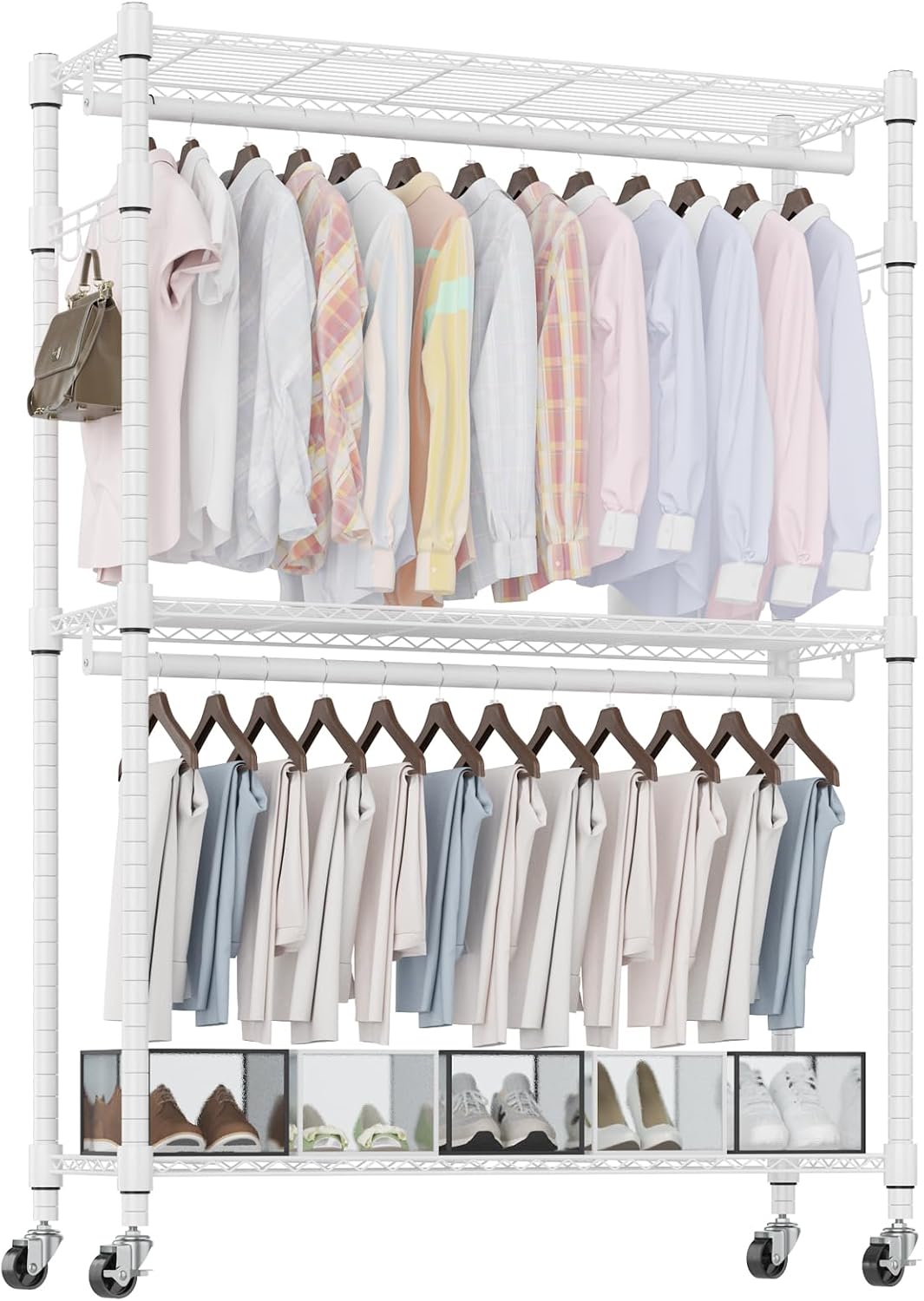 Amazon.com: Homdox 3 Tier Heavy Duty Garment Rack with Wheels ...