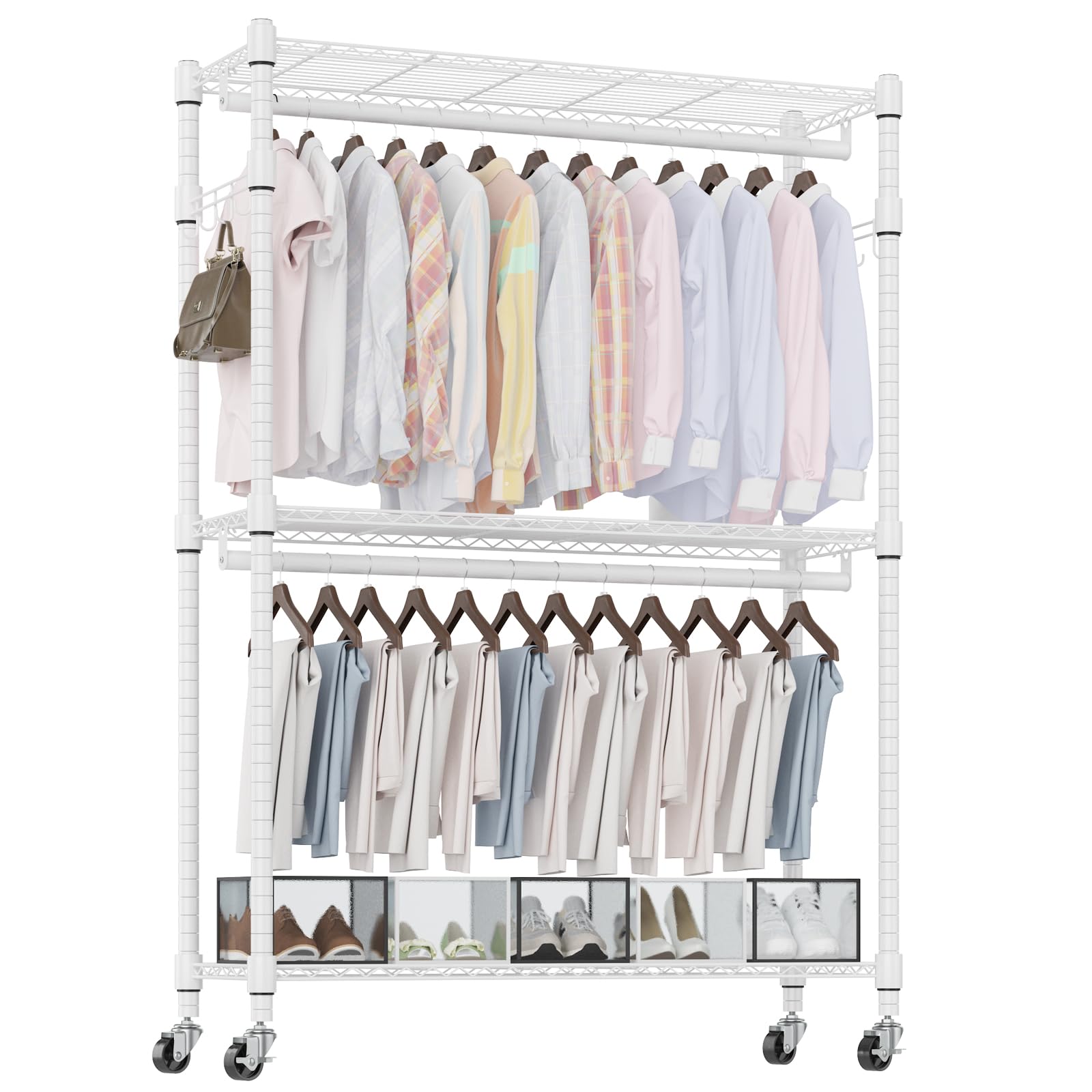 Amazon.com: Homdox 3 Tier Heavy Duty Garment Rack with Wheels ...