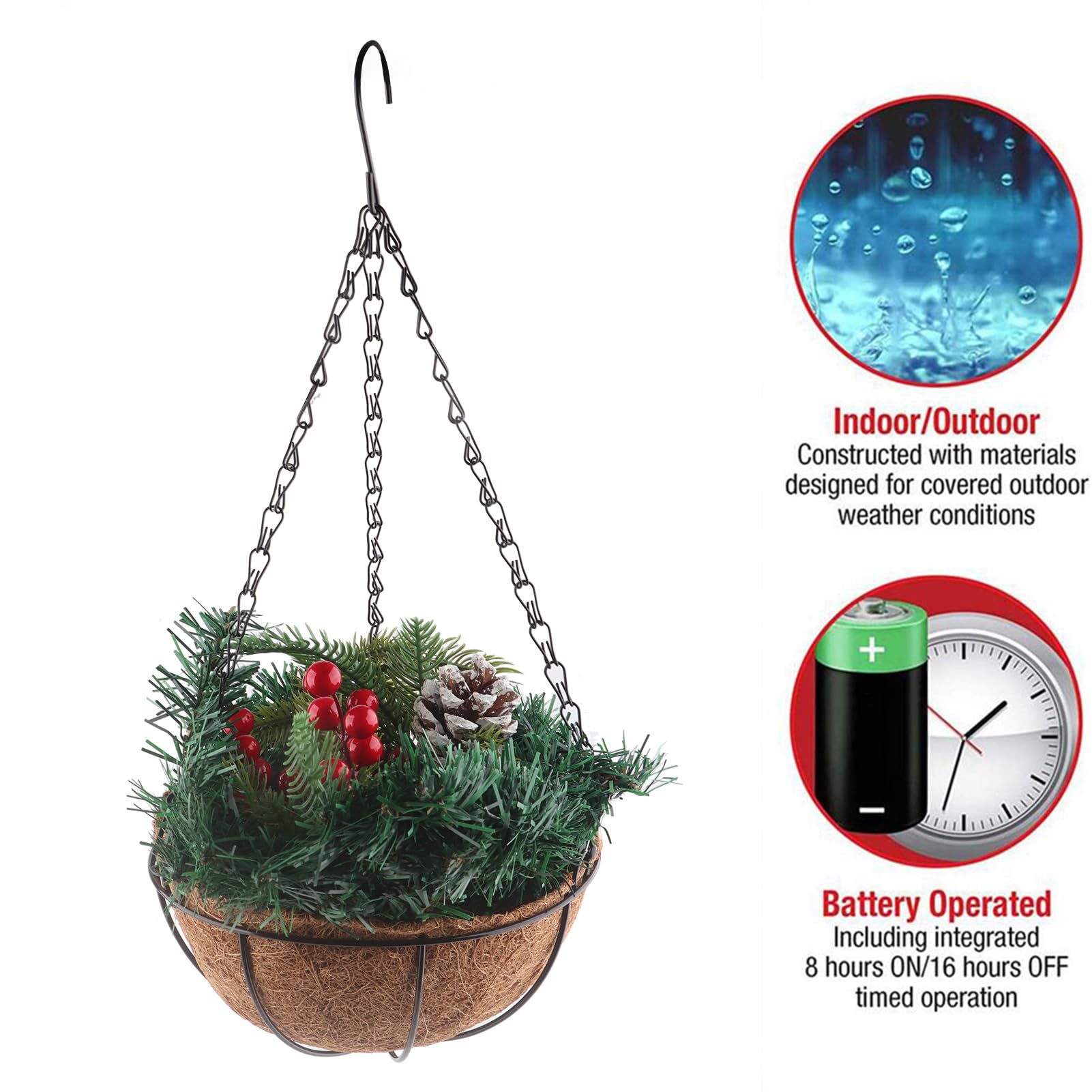 Battery Operated Lighted Baskets Bethlehem Lights 18" Hanging Basket