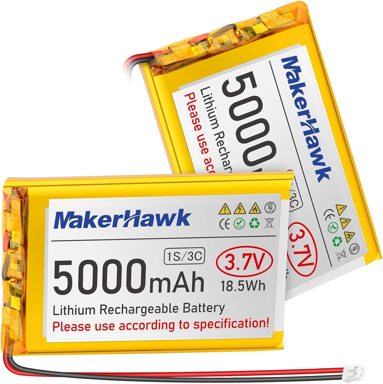 Amazon.com: MakerHawk 3.7V 5000mAh LiPo Battery Rechargeable 1S 3C ...