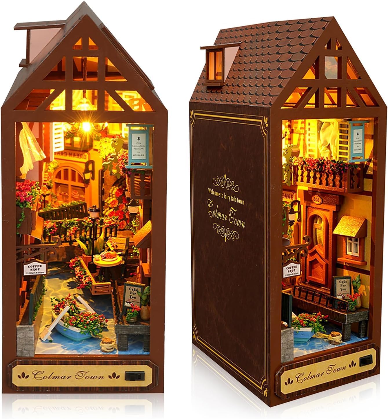 3D Wooden Book Puzzle Bookend DIY Dollhouse Wood Bookends Book Nook ...