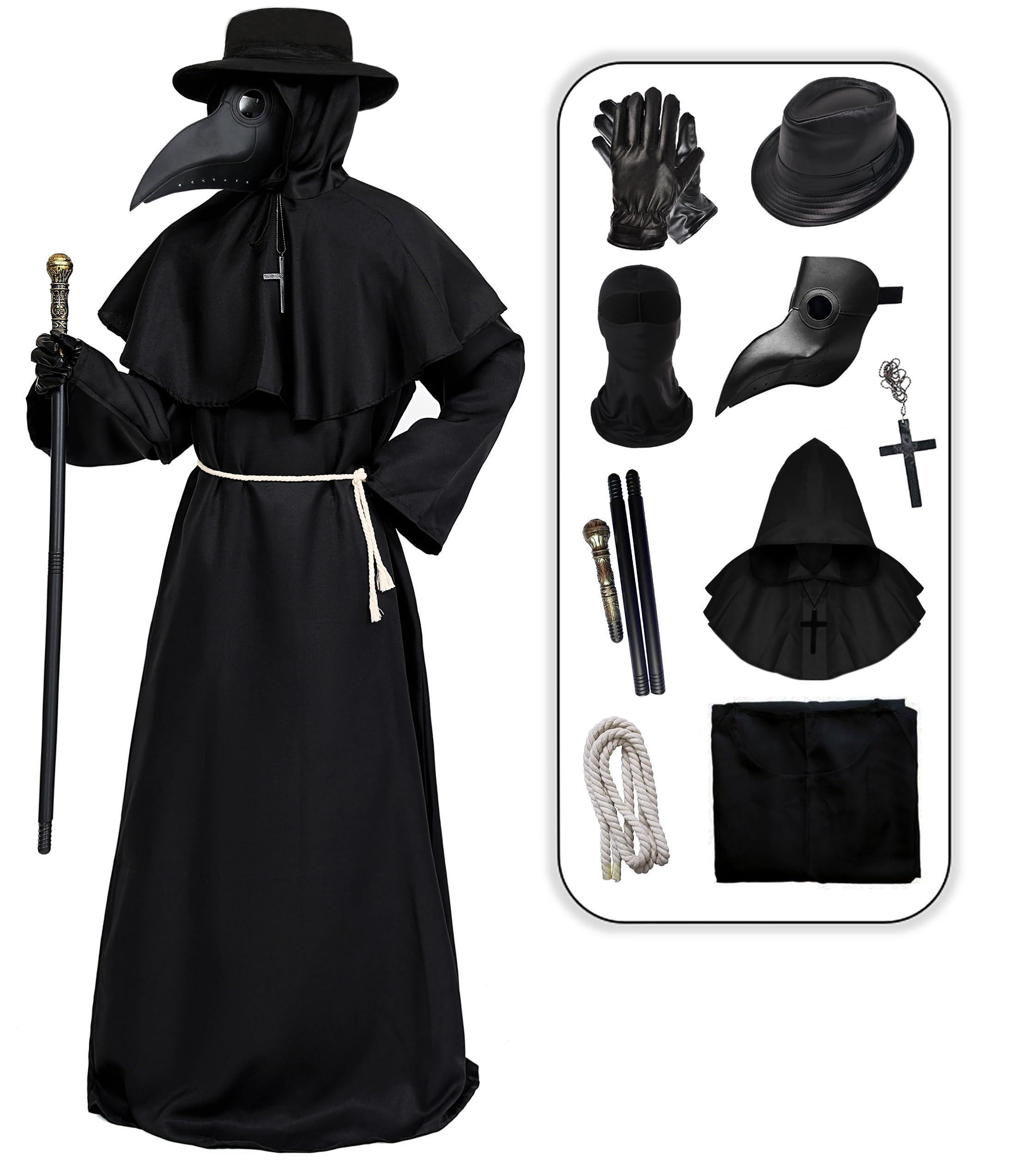 Adult Plague Doctor Costume Halloween Cosplay Medieval Monk Outfit ...