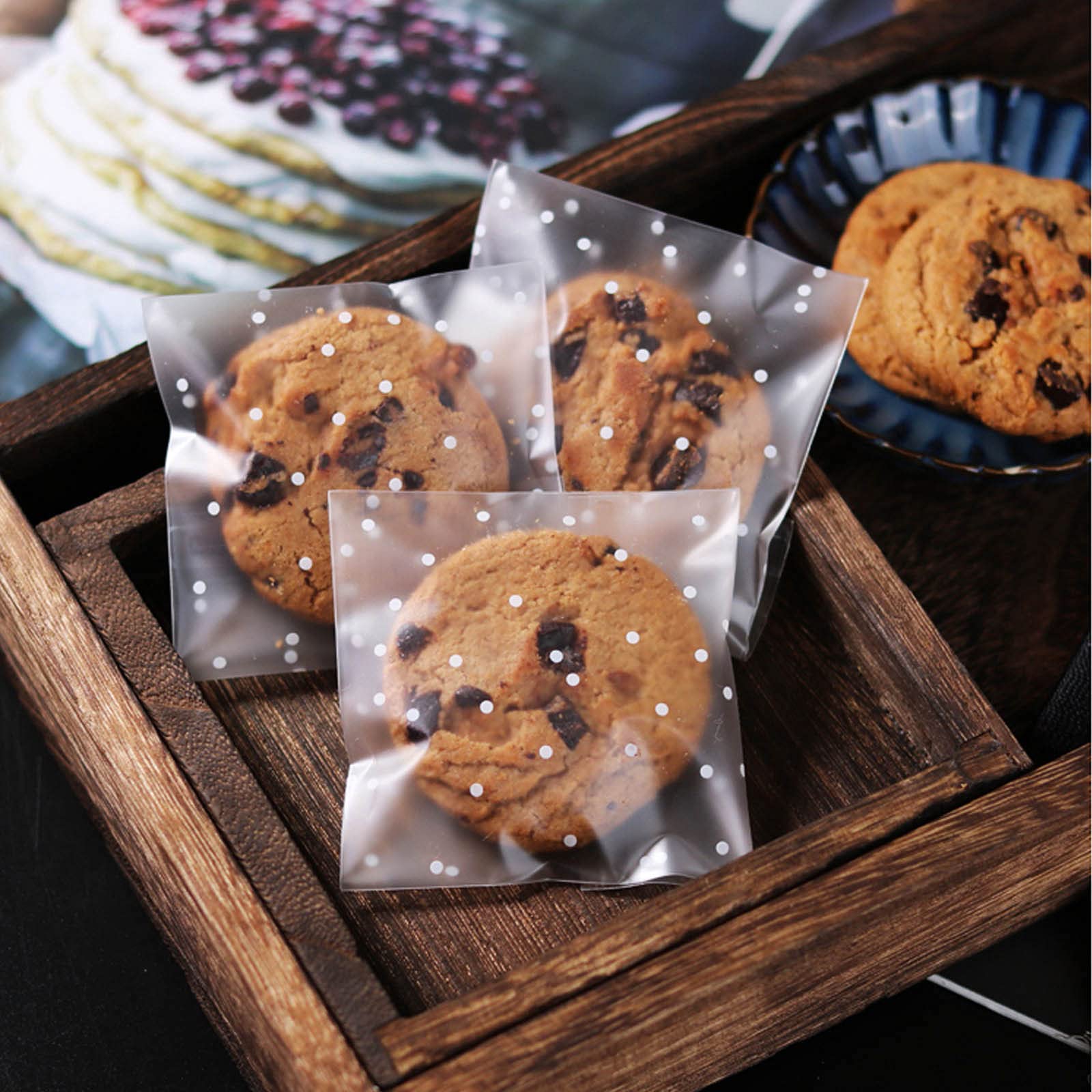 Buy Self Adhesive Cookie Bags Treat Bags, Small Clear White Polka Dot ...