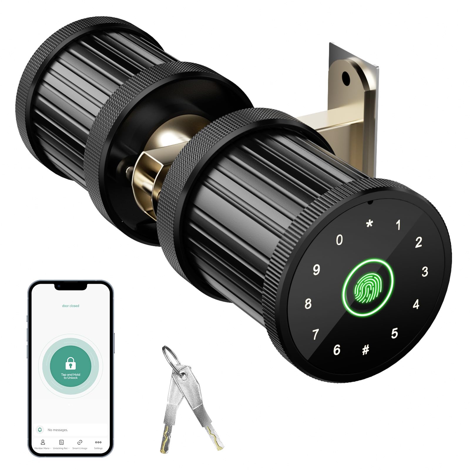 Dufuls Smart Fingerprint Door Knob with Keypad, 4 in 1 Rechargeable ...