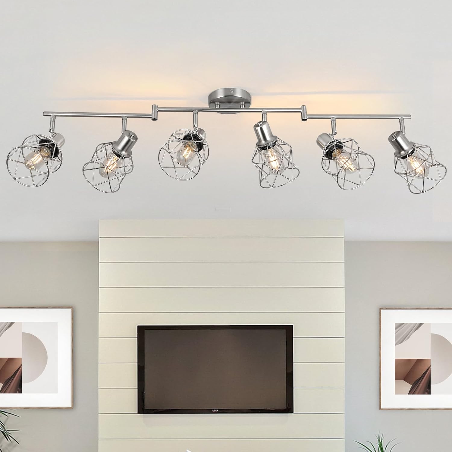 WILON Track Lighting Fixtures, 6-Light Brushed Nickel Flush Mount Track ...