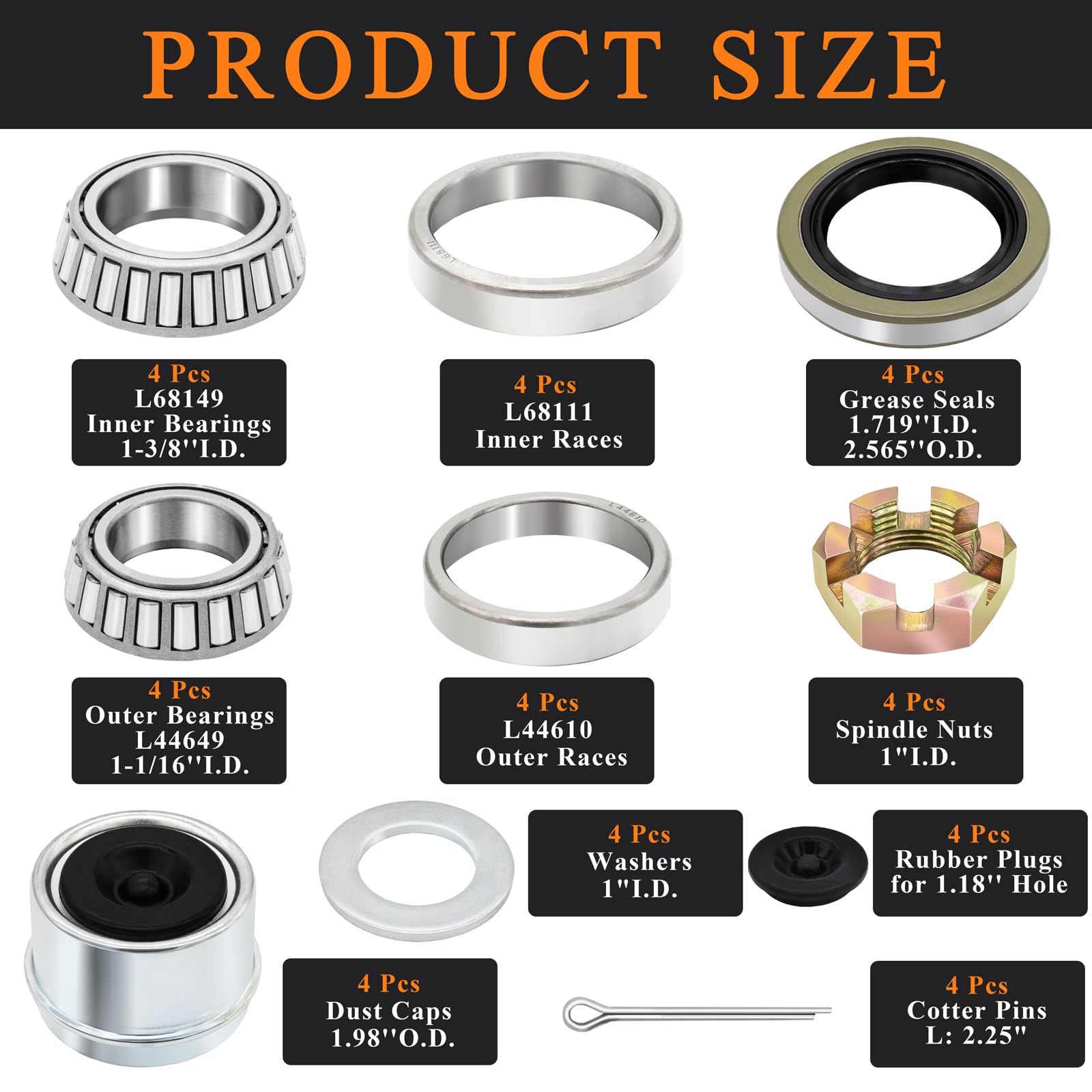 Trailer Axle Kit 2 Sets Trailer Axle Bearing Kits L68149 L44649 Bearing ...