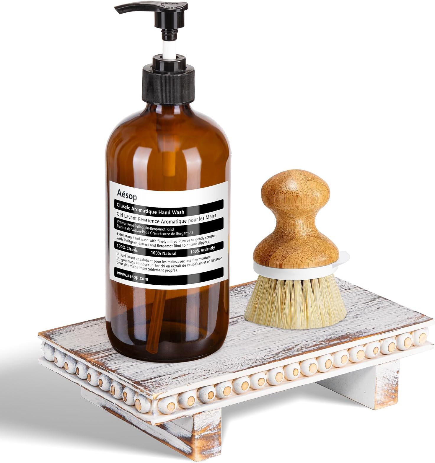 Amazon.com: Small Wood Tray Pedestal Stand Farmhouse Bathroom Decor ...