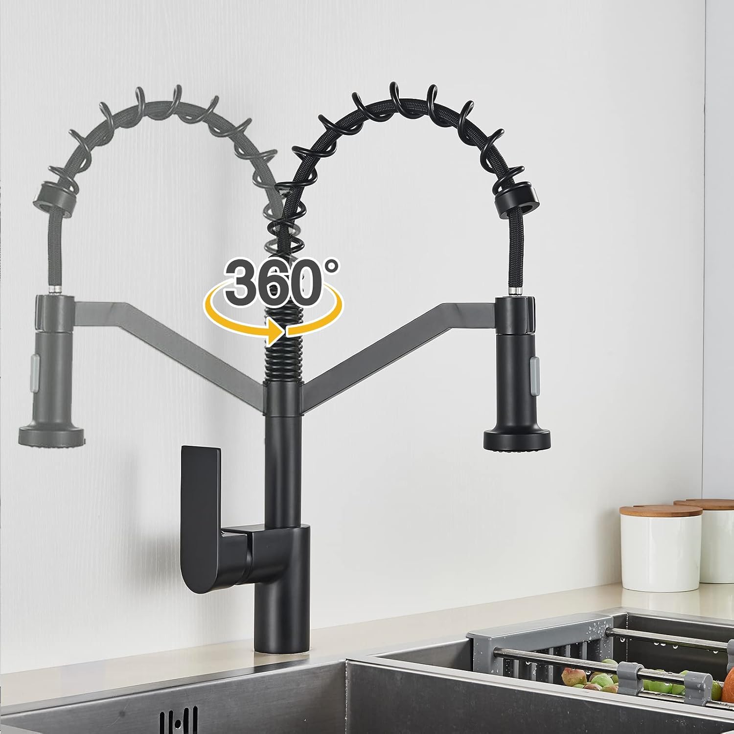 TTICCTIY Kitchen Tap Black 2 Function with Coil Spring 360° Swivel ...