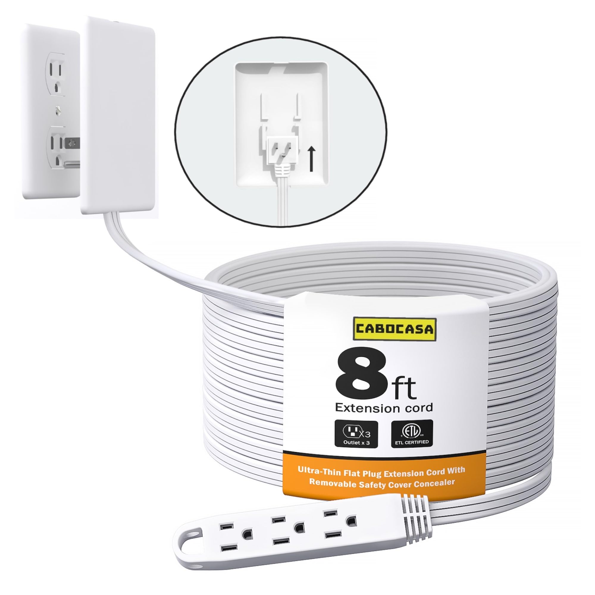 Amazon.com: CABOCASA 8FT Ultra Flat Plug Extension Cord Power Strip ...