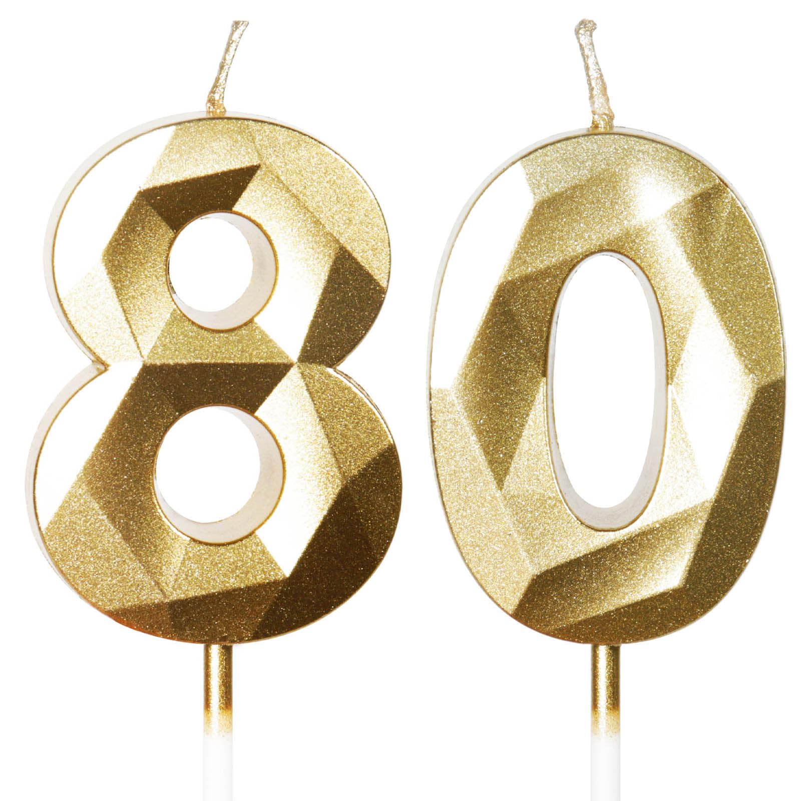 80th Birthday Candles, Number 80 Candle, Gold Candles, Birthday Candle ...