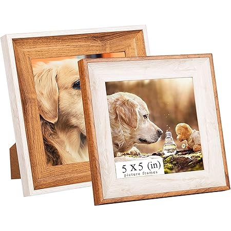 Amazon.com - Wooden 5x5 Square Picture Frames with Acrylic -Set of 2 ...