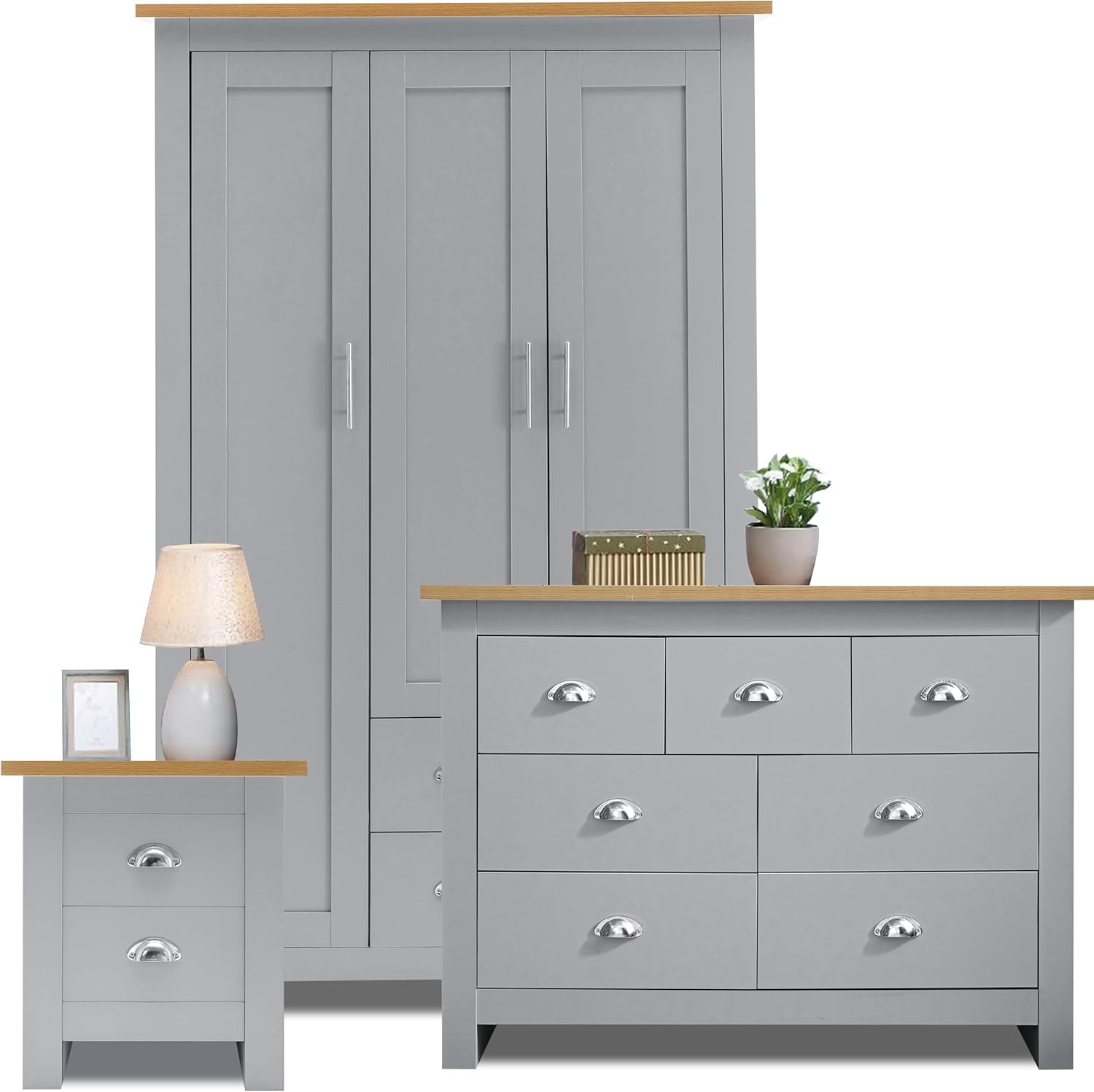 Bedroom Furniture Set with 3 Door Wardrobe & 4+3 Drawer Chest of Drawer ...
