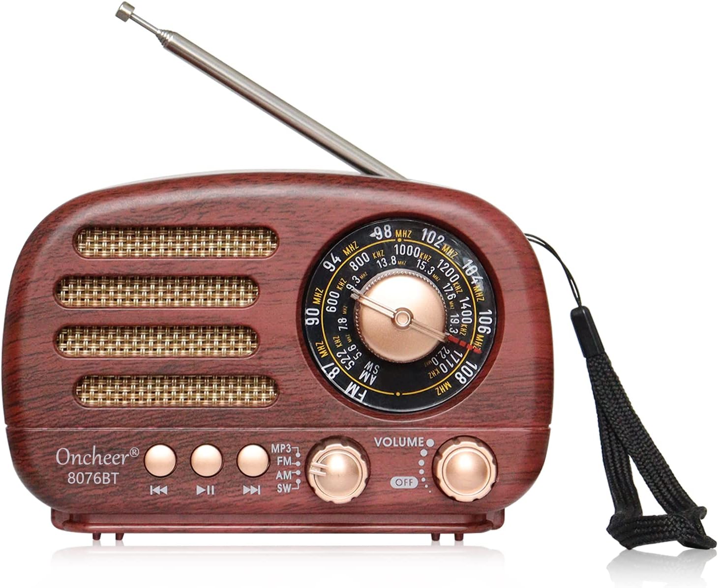 Amazon.com: Oncheer Portable Vintage Radio Retro Bluetooth Speaker, FM ...