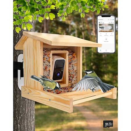 Amazon.com : Smart Bird Feeder with Camera, Wooden Bird Feeders with HD ...