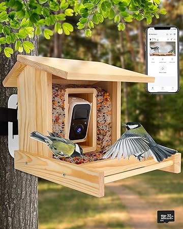 Amazon.com : Smart Bird Feeder with Camera, Wooden Bird Feeders with HD ...