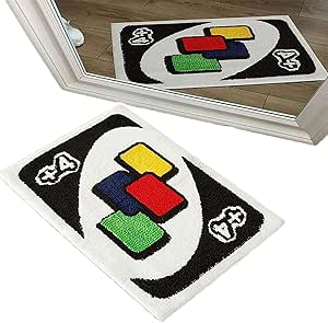 UNO Card Rug for Bathroom, Funky Abstract Bath Mat Non-Slip Cool Small ...