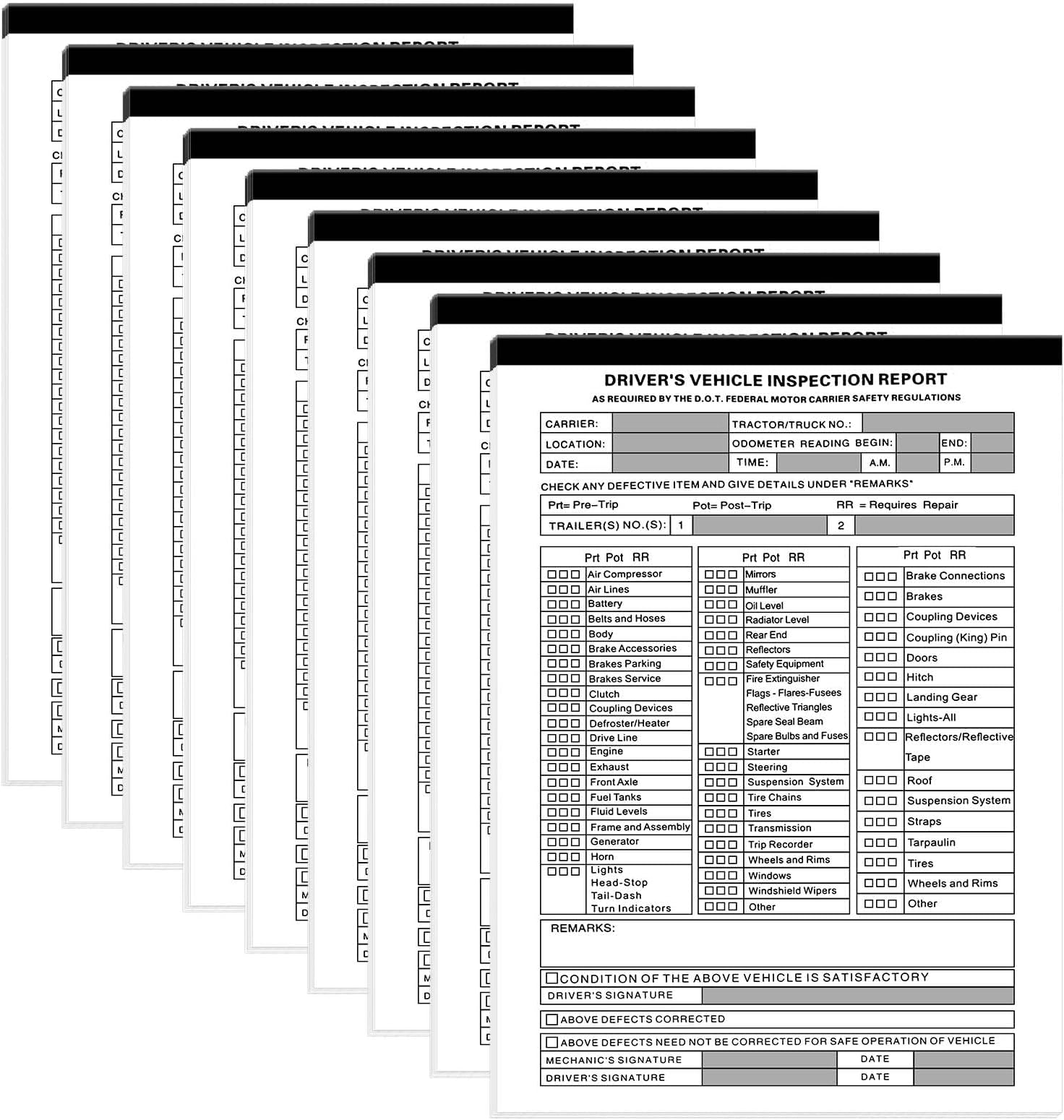 Clapzooki 400 Set Detailed Driver's Vehicle Inspection Report Book ...