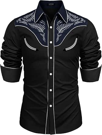 Amazon.com: COOFANDY Men's Western Cowboy Shirt Embroidered Button Down Long Sleeve Shirts ...